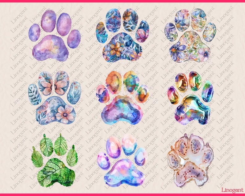 Watercolor Paw Print Clipart Bundle, Animal Footprint Clip Art Set ...