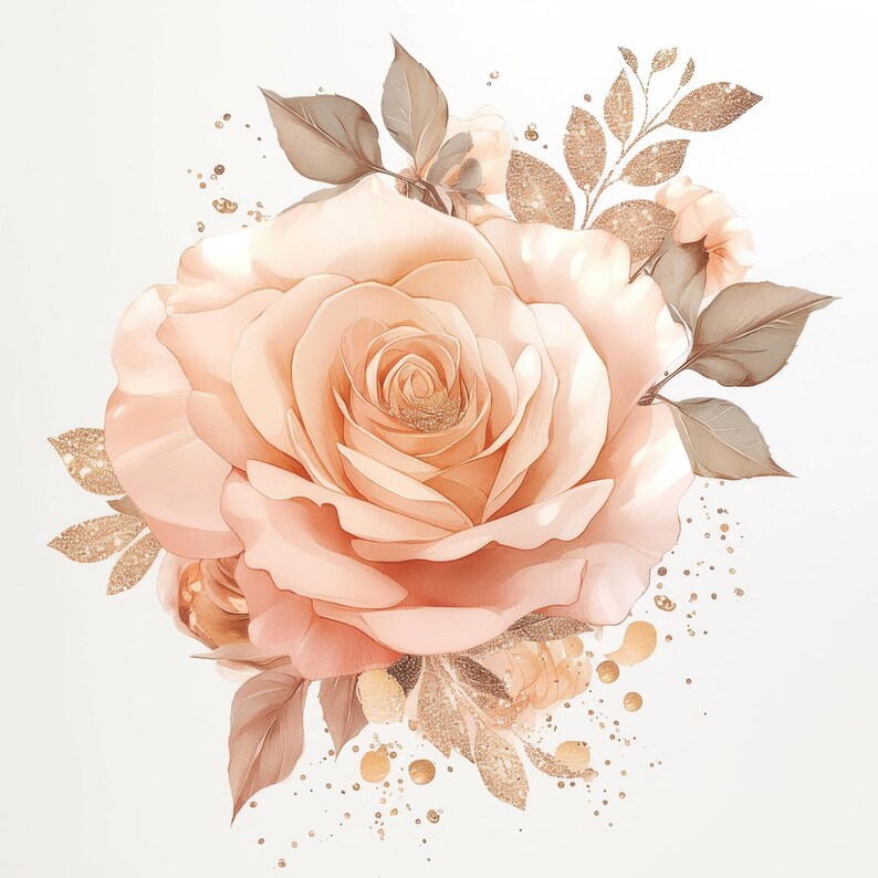 10 Blush Rose Abstract Watercolor Clipart, Minimal Botanical ...