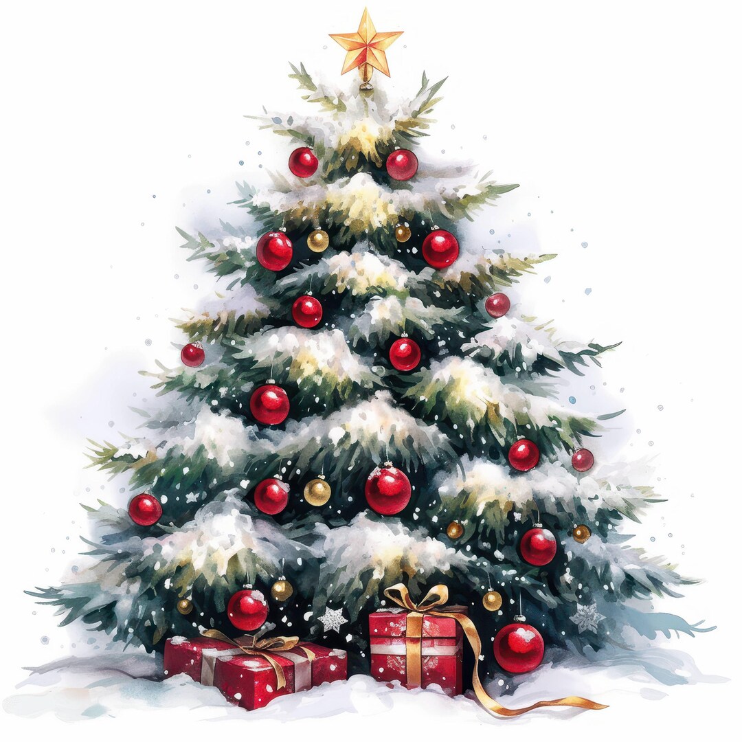 13 Snowy Pine Tree Clipart Bundle, Festive Winter Tree Illustration ...