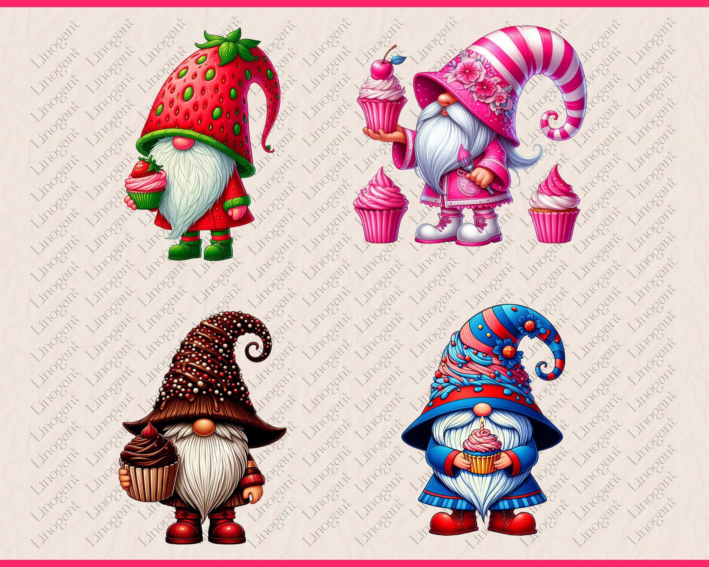 12 PNG Cupcake Gnomes Clipart | Cute Gnomes, Gnome Bundle, Bakery and ...