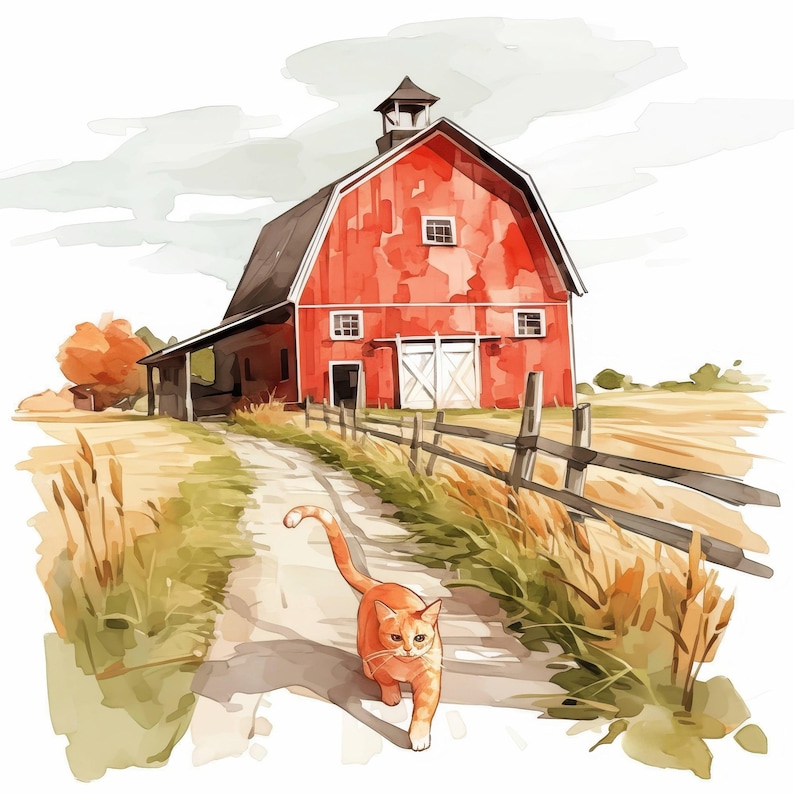13 Cat Farm Clipart Bundle, Rustic Feline Animal Illustration ...