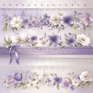 Purple Floral Fancy Paper Clip Art Bundle 12 High Res Watercolor Jpgs ...