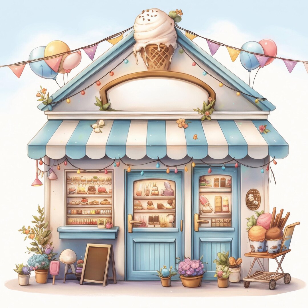 Ice Cream Shop Clip Art 14 High Res Watercolor Jpgs for Junk Journaling ...