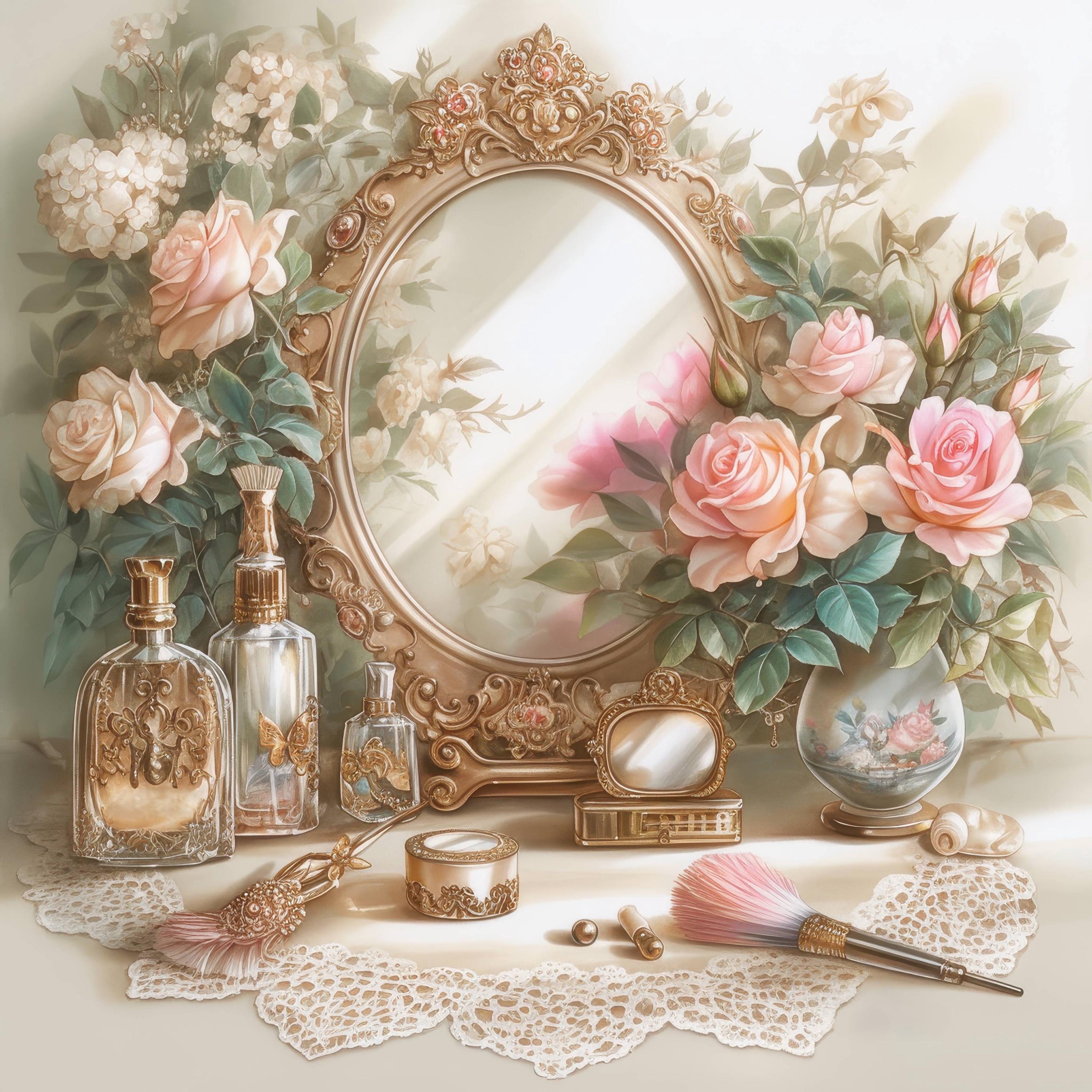 10 Vintage Vanity Set Clipart Bundle, Beauty Illustration, Printable ...