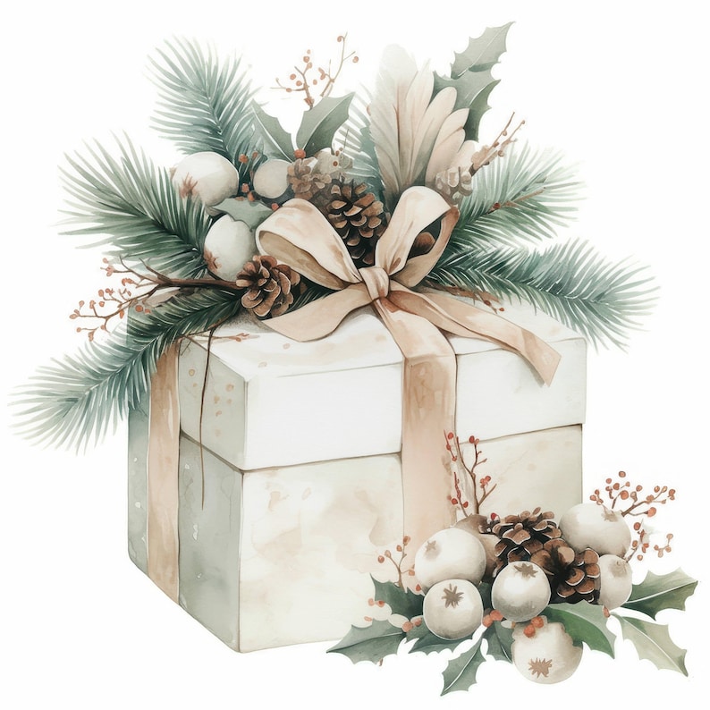 12 Gift Box Watercolor Clipart, Christmas Holiday Packaging ...