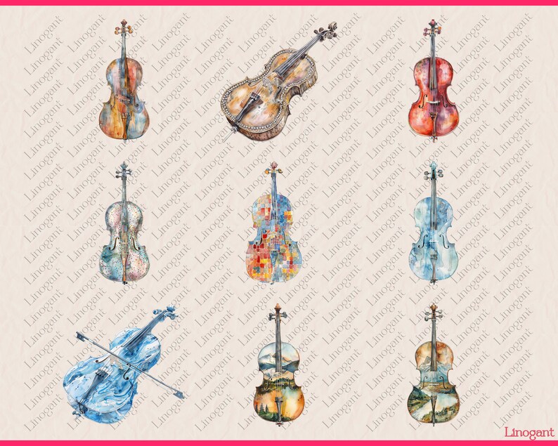 Watercolor Cello Clipart Bundle, Musical Instruments Clip Art Set ...