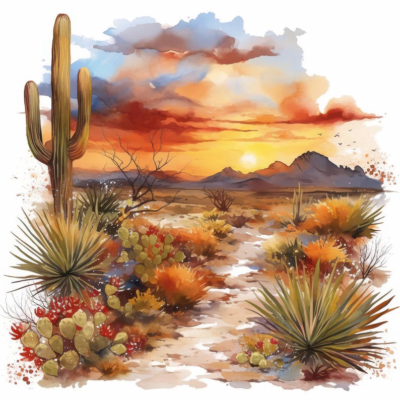 14 Desert Scene Clipart Bundle, Arid Landscape Illustration, Printable ...