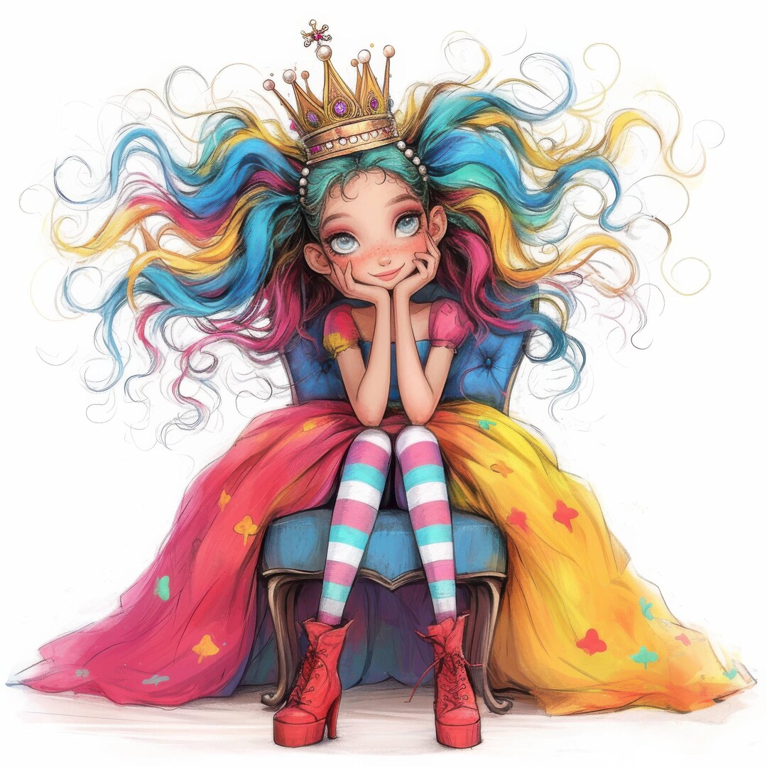 Whimsical Queen Girl Clip Art 10 High Res Watercolor Jpgs for Junk ...