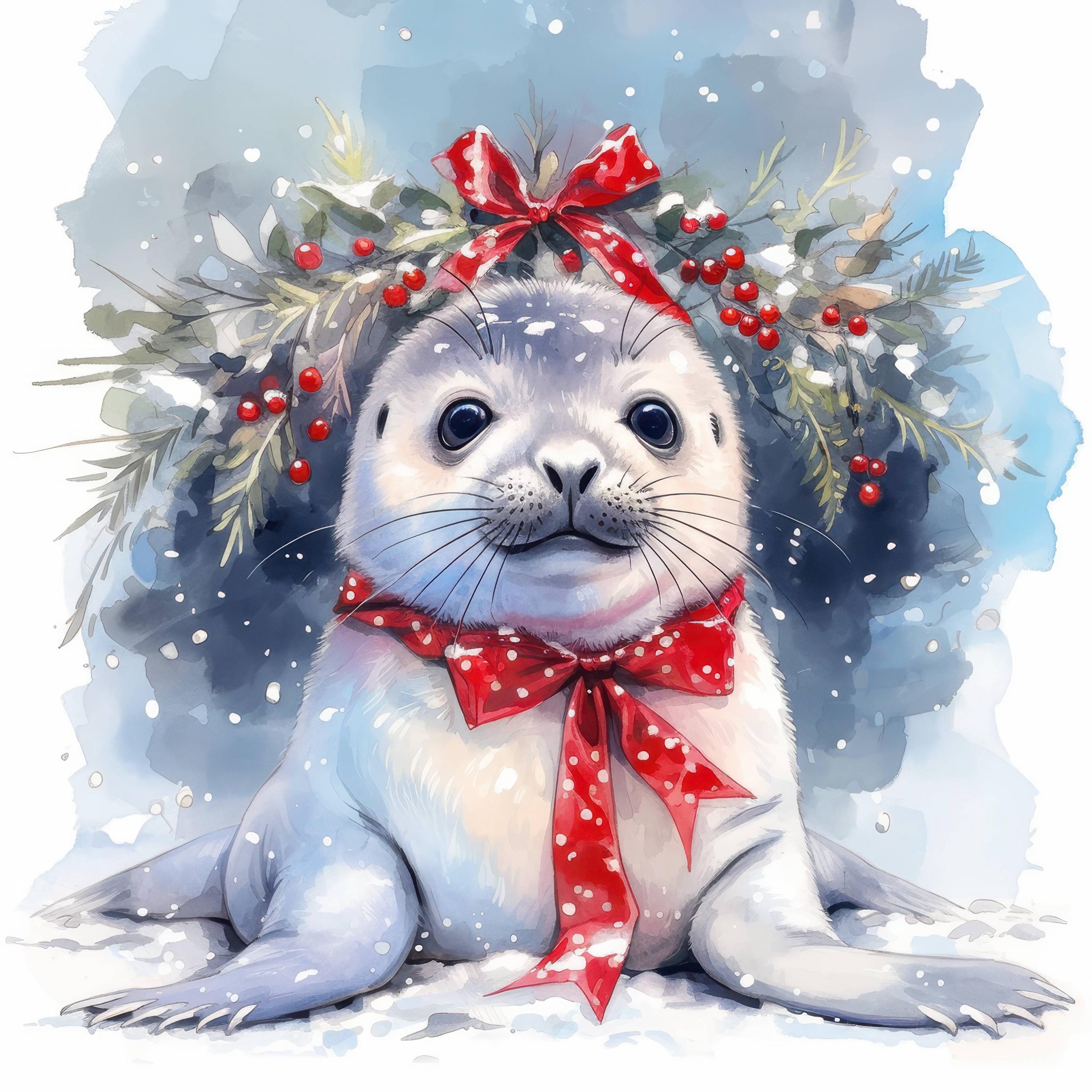 12 Cute Winter Seal Clipart Bundle, Festive Baby Seal Illustration ...