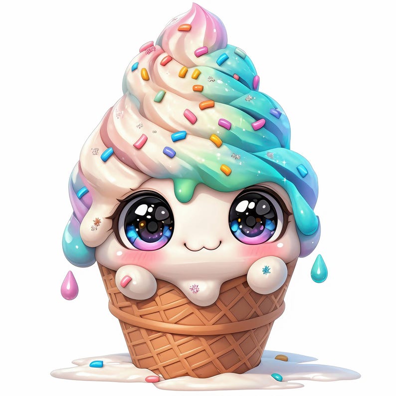 17 Cute Ice Cream Cone Clipart Bundle, Summer Dessert Illustration ...