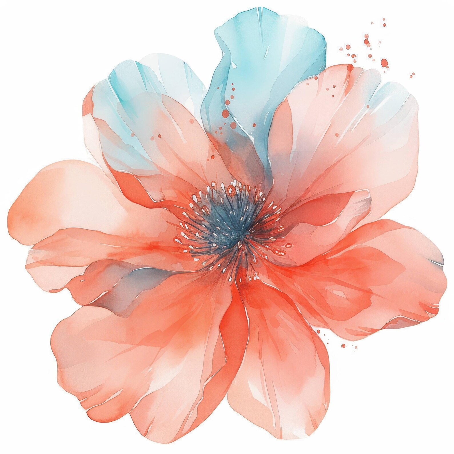 12 Mixed Blue and Coral Flowers Clipart, Abstract Floral Illustration ...