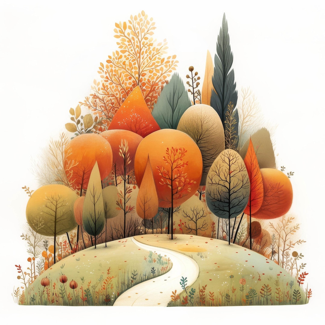 Primitive Fall Trees Clip Art 10 High Res Watercolor Jpgs for Junk ...