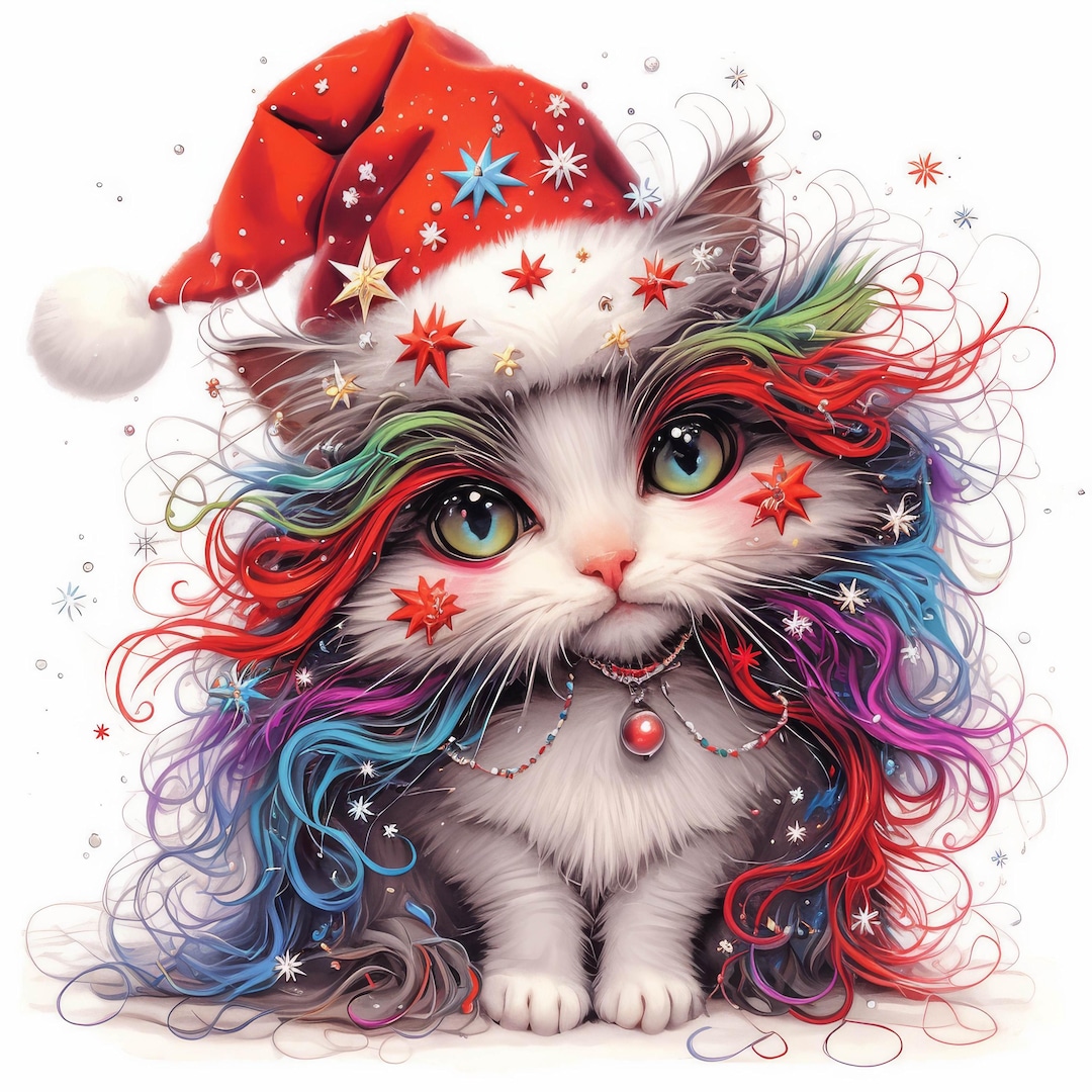 12 Cute Christmas Cat Clipart | Santa Cat Clipart | Printable ...