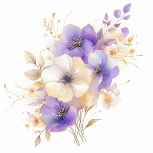 11 Purple and Gold Floral Clipart Bundle, Royal Botanical Illustration ...