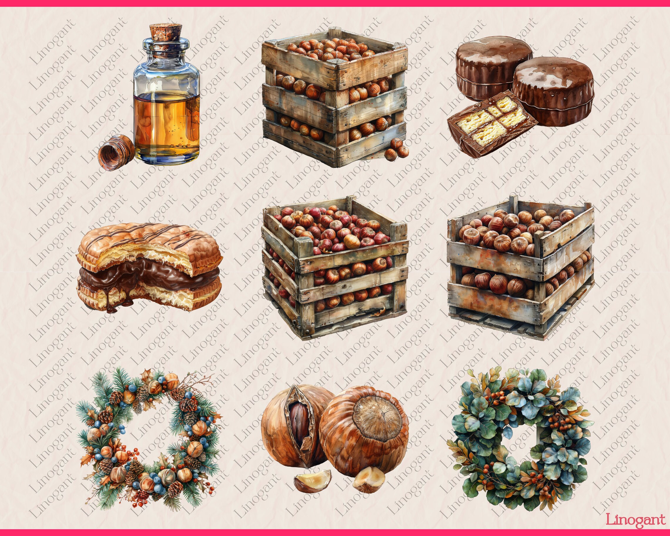 Watercolor Chestnut Clipart Bundle, Chestnut Nuts Clip Art Set, Box ...