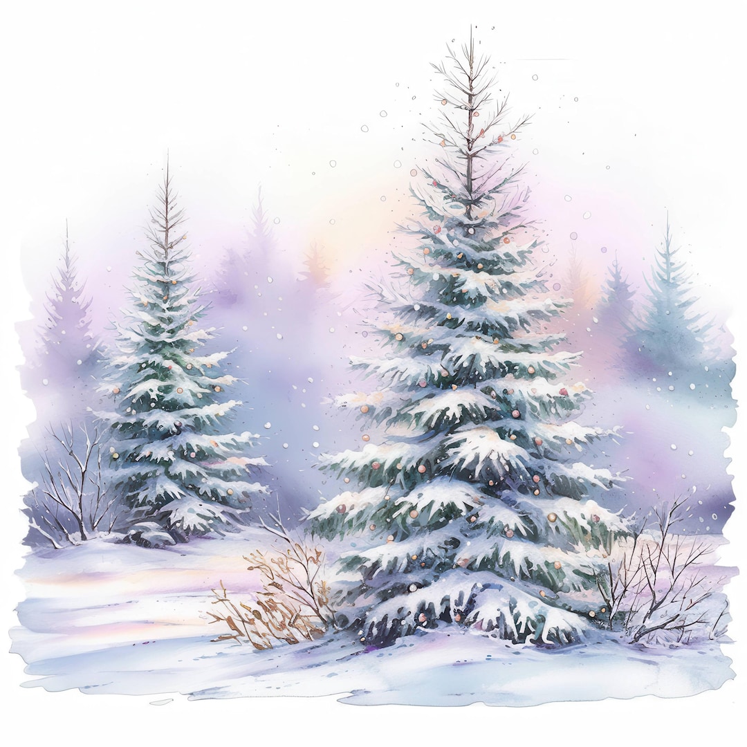 13 Winter Tree Clipart Bundle, Snowy Winter Forest Illustration ...