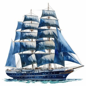 Blue Sailboat Clipart 8 High Res Watercolor Jpgs for Junk Journals ...