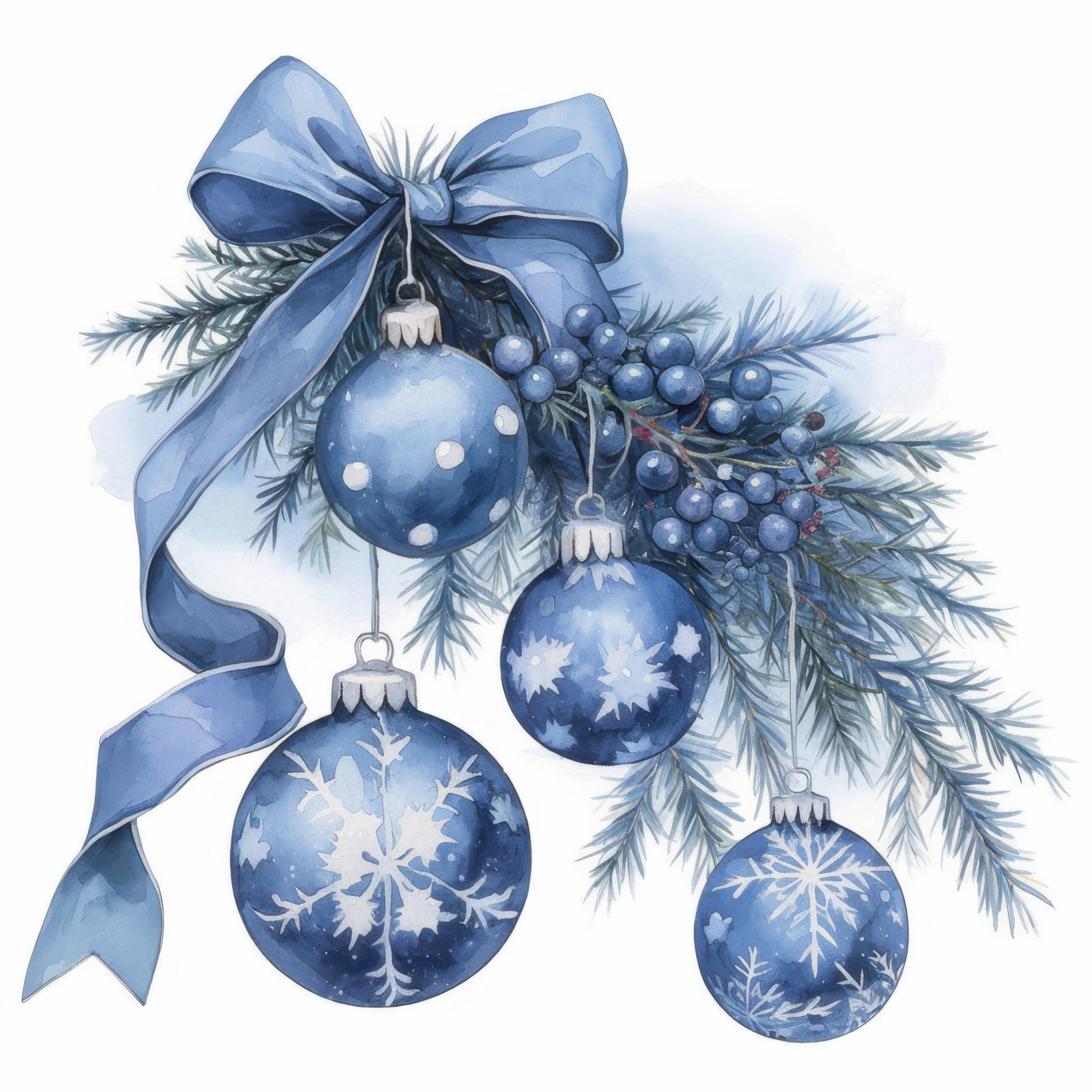 15 Blue Christmas Decor Clipart Bundle, Festive Holiday Ornament ...