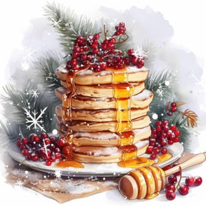 13 Breakfast Pancake Clipart Bundle, Cranberry and Syrup Pancake ...