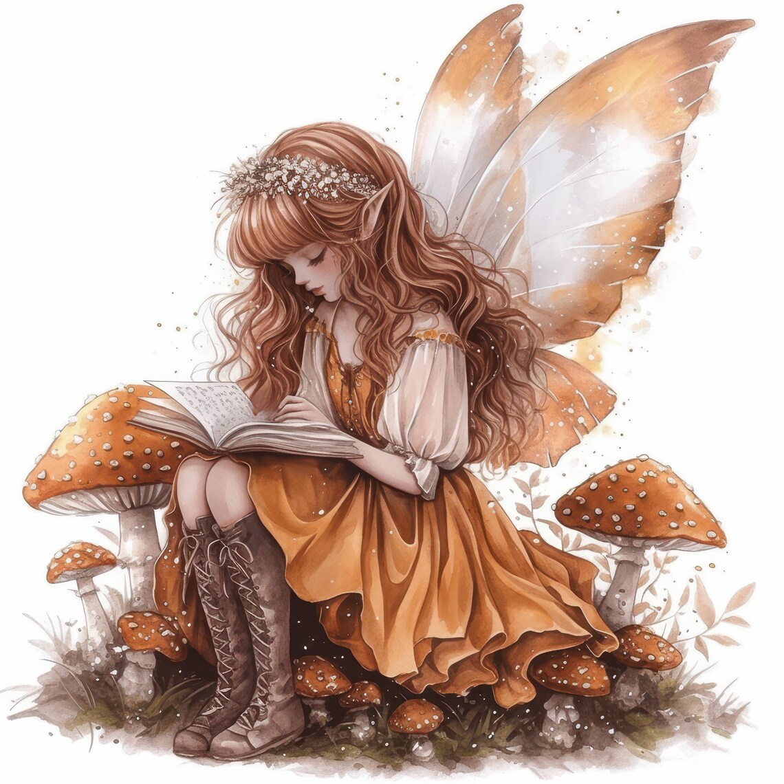 16 Fairy on Mushroom Clipart Bundle, Enchanting Woodland Scene ...