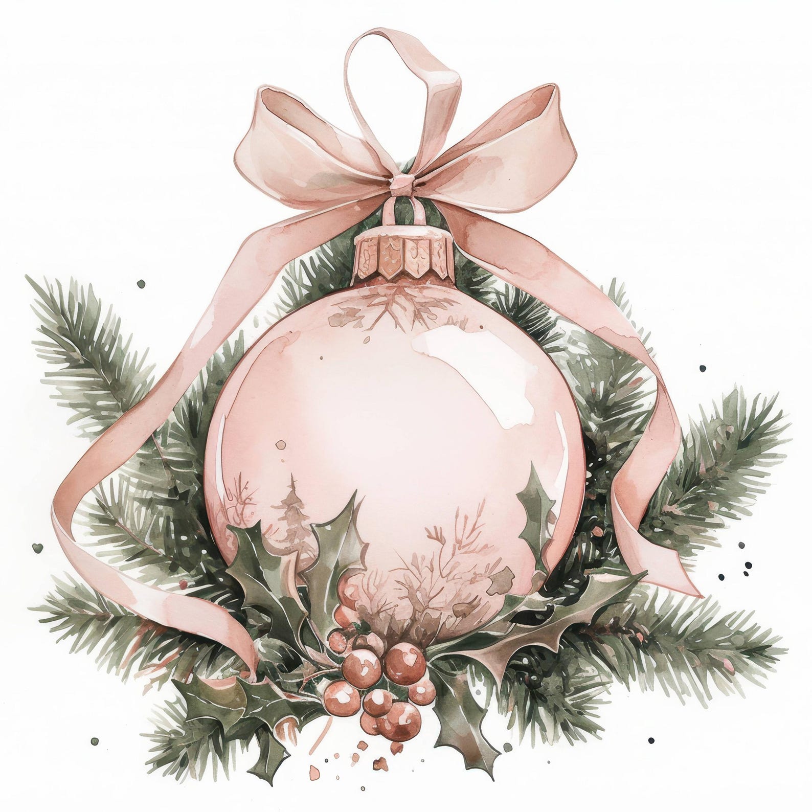 11 Pink Christmas Decor Clipart Bundle, Xmas Ornaments Design ...
