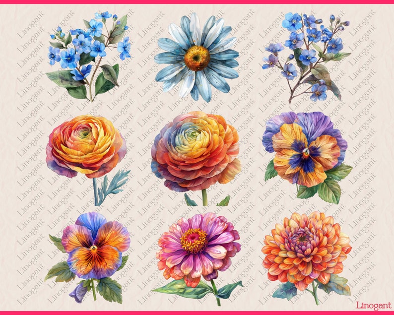 Watercolor Floral Clipart Bundle, Spring Flowers Clip Art Set, Bouquet ...