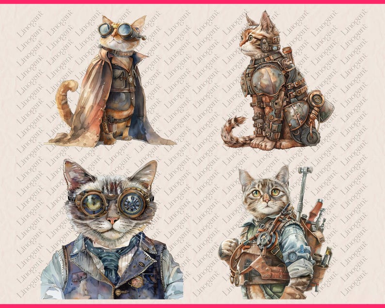 18 PNG Victorian Cat Clipart, Inventor Cat Clipart, Watercolor ...