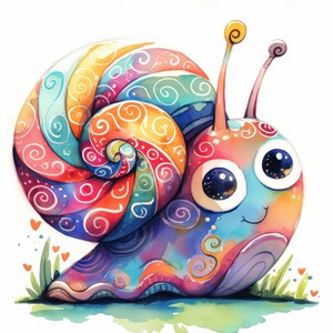Cartoon Colorful Snail Clip Art 12 High Res Watercolor Jpgs for Junk ...