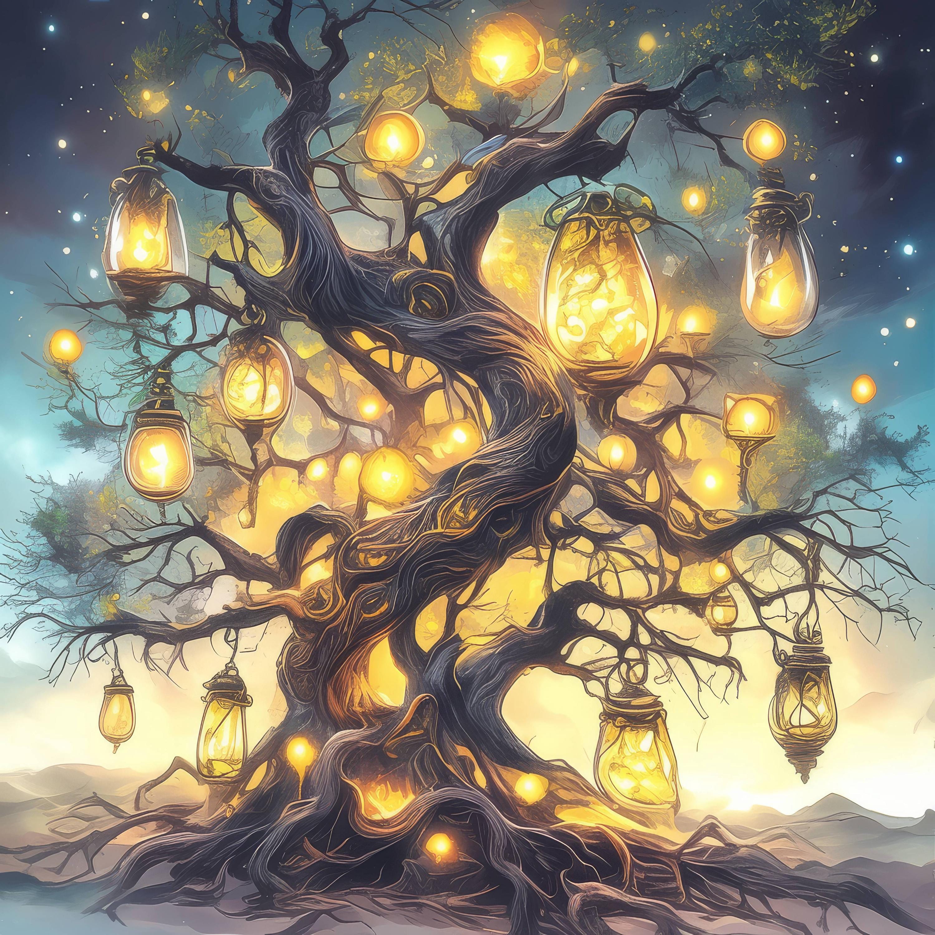21 Fairy Tale Tree With Lanterns Clipart, Commercial Use, Whimsical ...