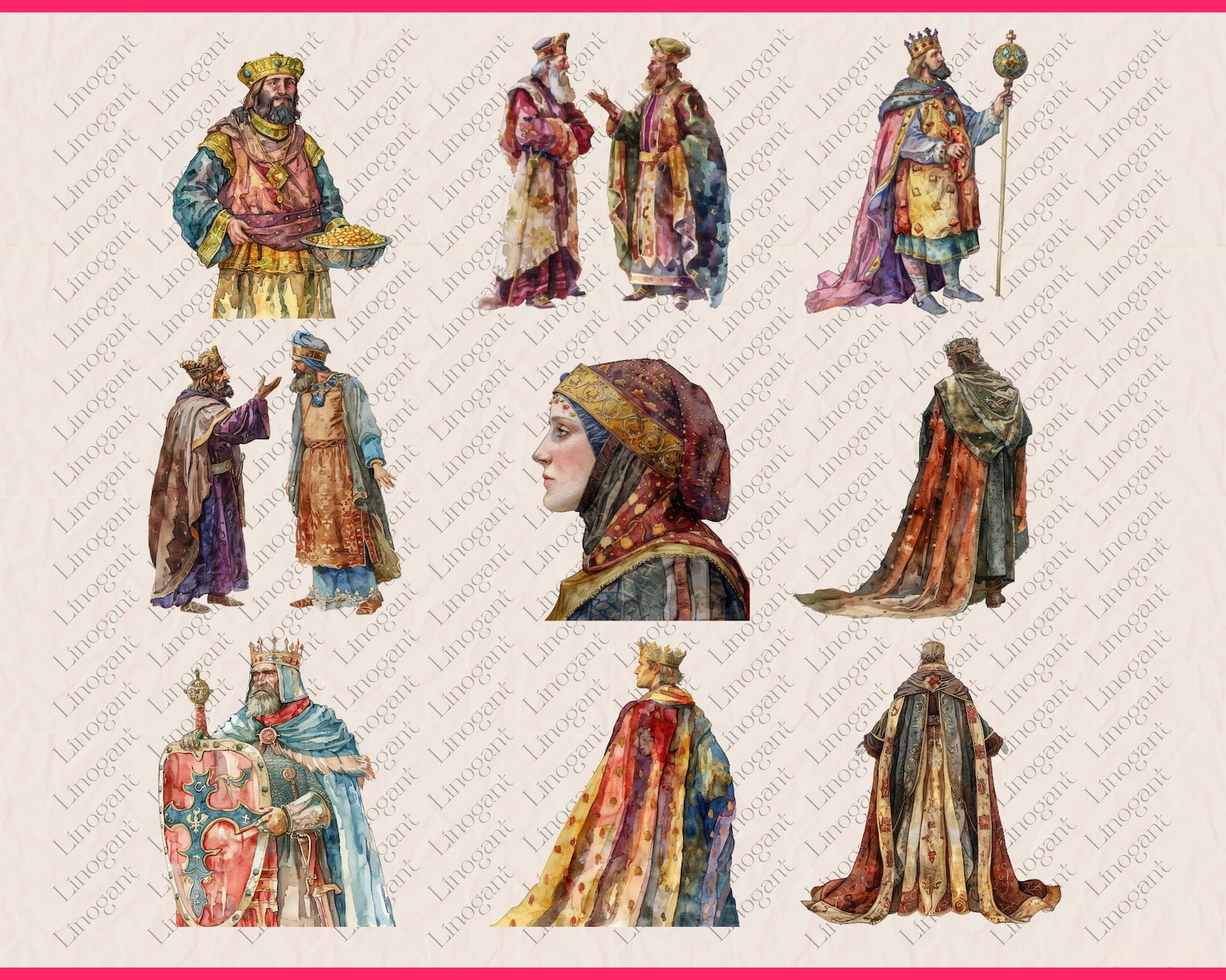 Watercolor Medieval Royal Person Clipart, Middle Age Noble People Clip ...