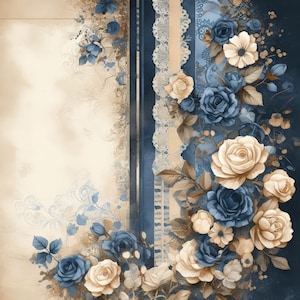 Blue Floral Lace Paper Clip Art Bundle 13 High Res Watercolor Jpgs for ...