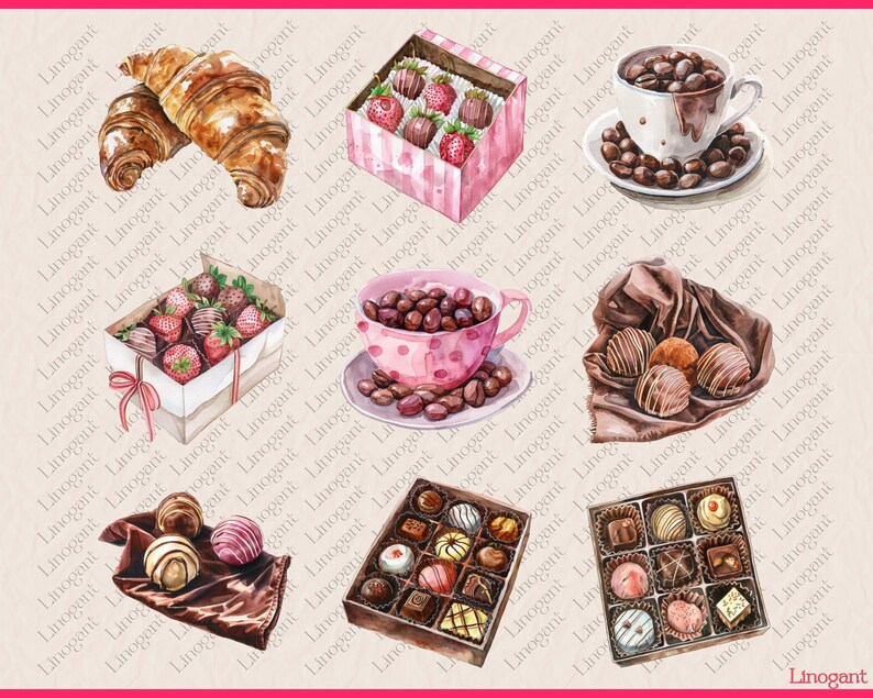 Watercolor Chocolate Clipart Bundle, Choco Clip Art Set, Box, Ice Cream ...