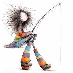 Frazzled Fishing Kid Clipart 15 High Res Watercolor Jpgs, Junk ...