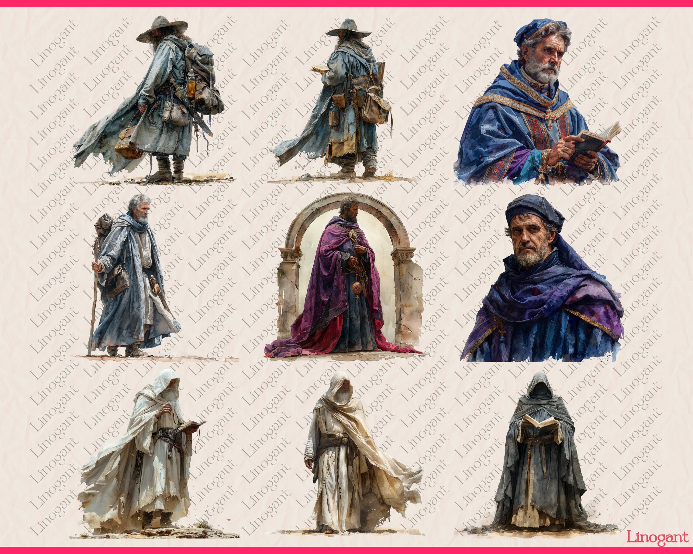 Watercolor Medieval Priest Clipart Bundle, Christianity Preacher Clip ...