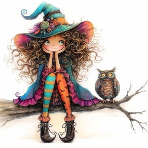 Quirky Blessed Witch Art 12 High Res Watercolor Jpgs for Junk Journals ...