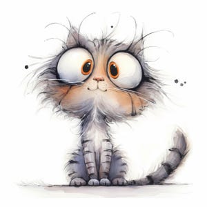 Frazzled Cat #2 Clip Art 15 High Res Watercolor Jpgs for Junk ...
