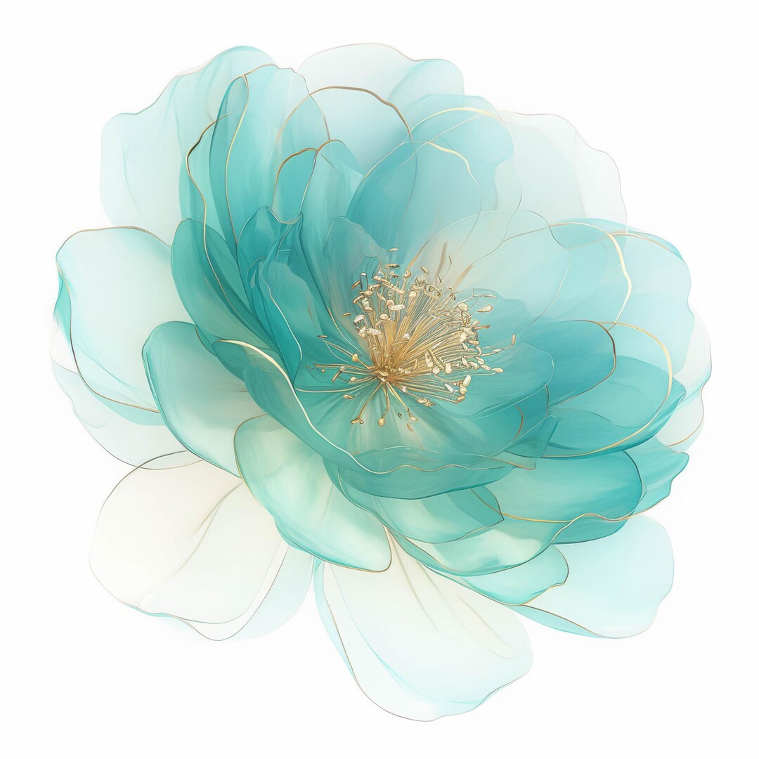 Exquisite Gold Edged Aqua Flower Clip Art 10 High Res Watercolor Jpgs ...