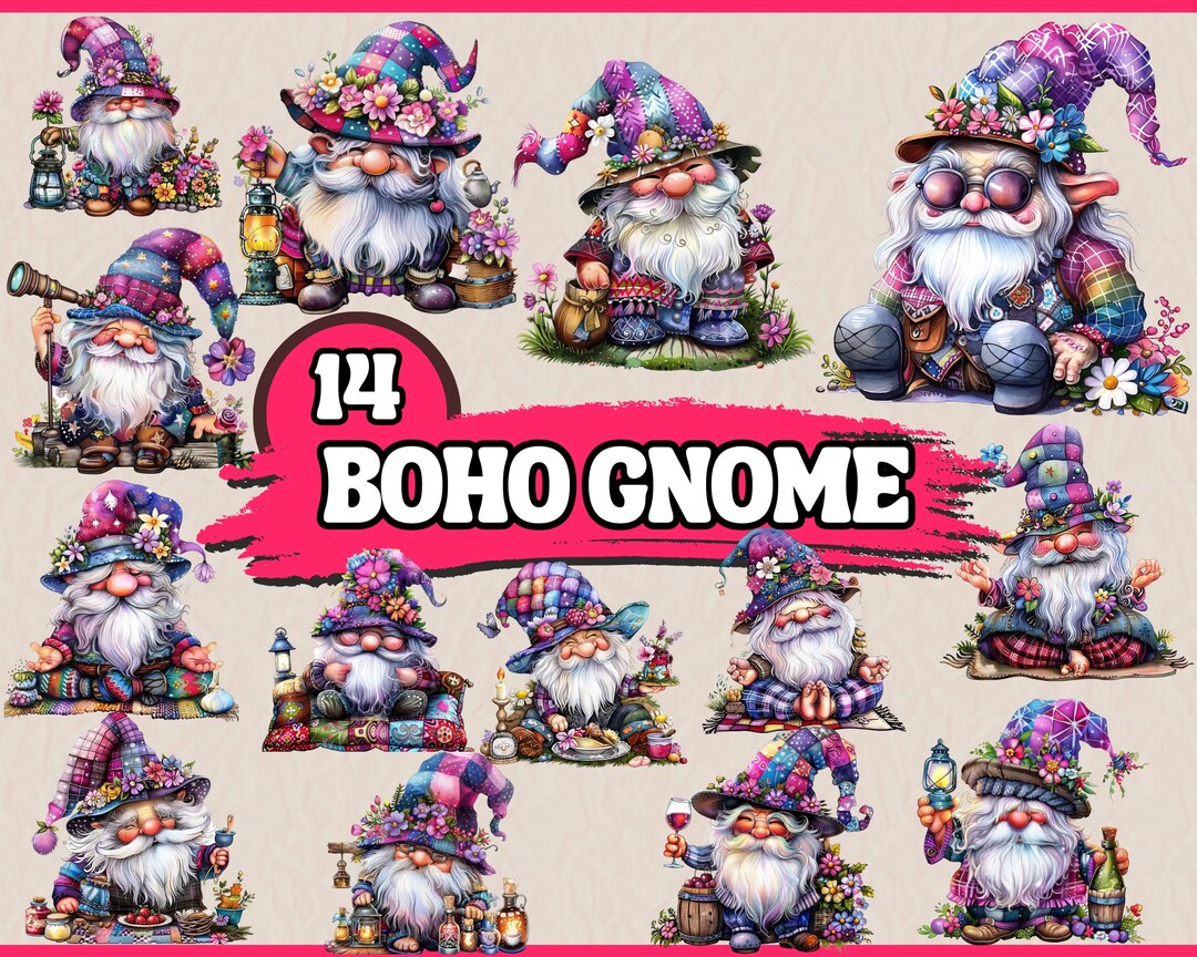 14 Boho Gnome Clipart | Cute Gnome Art | Printable Watercolor Clipart ...