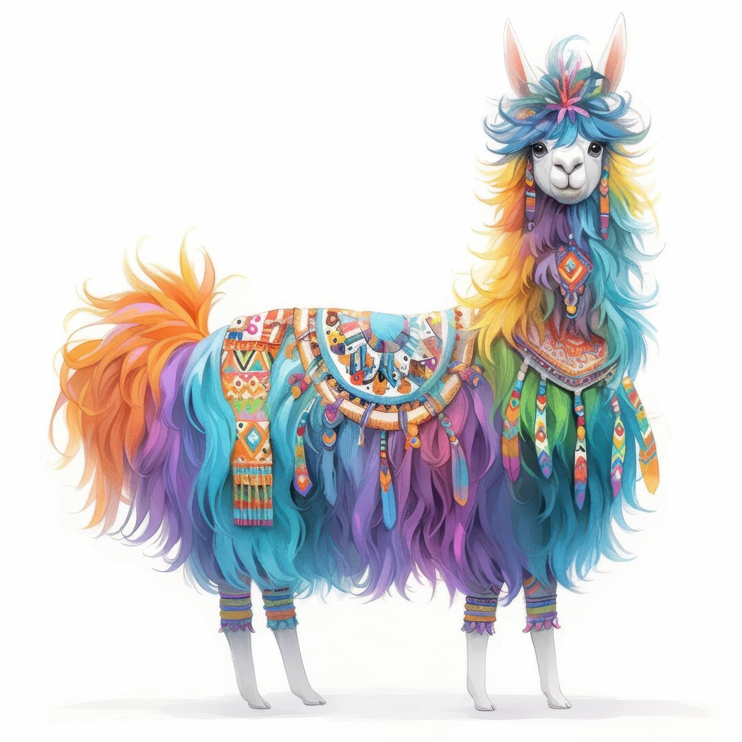 Whimsical Joyful Llama Clip Art 11 High Res Watercolor Jpgs Junk ...