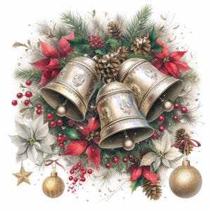 10 Christmas Bells Clip Art, Christmas Decoration Clipart, Printable ...