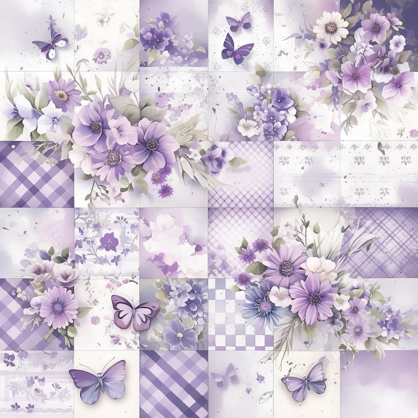 Purple Calico Paper Clip Art Bundle 12 High Res Watercolor Jpgs for ...
