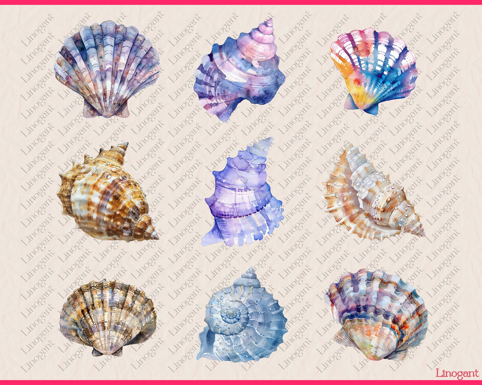 Watercolor Coral and Seashells Clipart Bundle, Under Sea With Coral ...