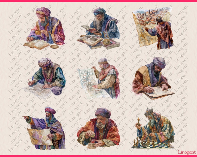 Watercolor Medieval Vizier Clipart Bundle, Fantasy Middle Age Clip Art ...