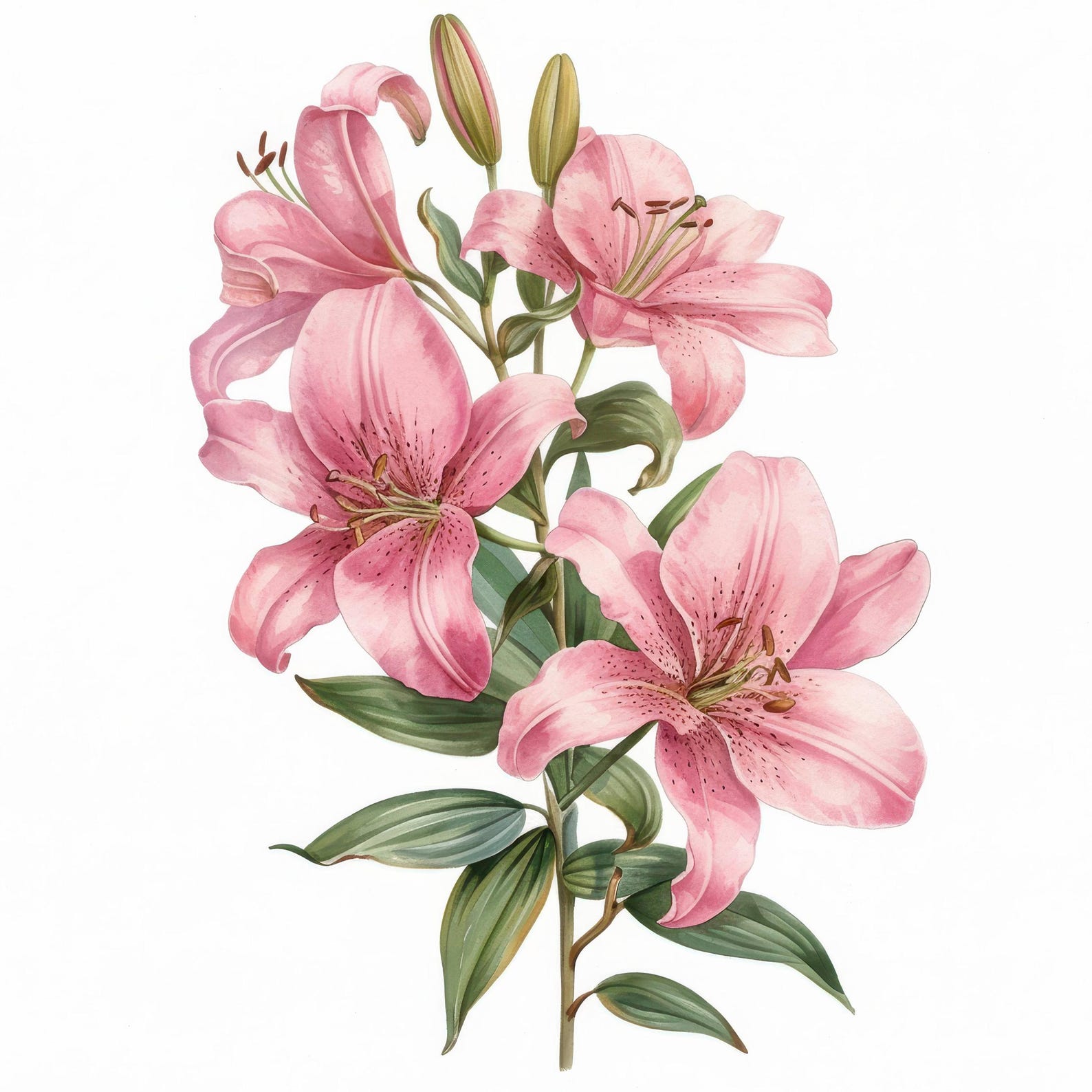 10 Pink Lily Clipart Bundle, Elegant Garden Flower, Printable ...