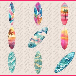 Watercolor Surfboard Clipart Bundle, Summer PNG Clip Art Set,surfing ...