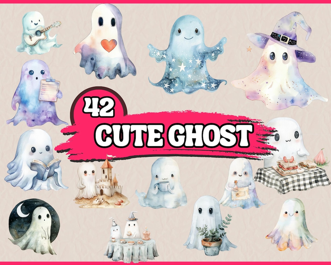 42 PNG Watercolor Cute Ghost Clipart, Minimalist Ghosts, Halloween ...