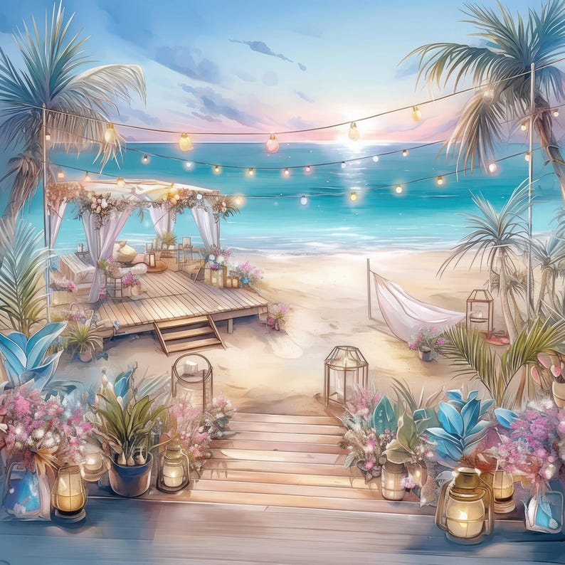 10 Tropical Summer Beach Clipart Bundle, Seasonal Illustration ...