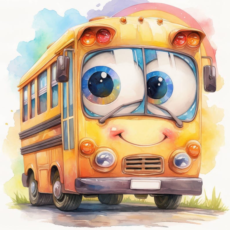 14 Cute Bus Clipart Bundle, Adorable School Vehicle Illustration ...