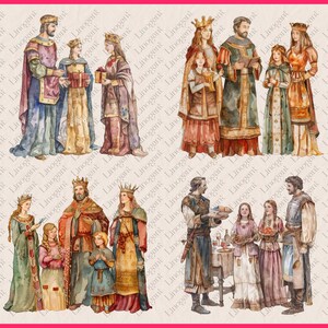 Watercolor Medieval Noble Family Clipart Bundle, Middle Age Royal Clip ...