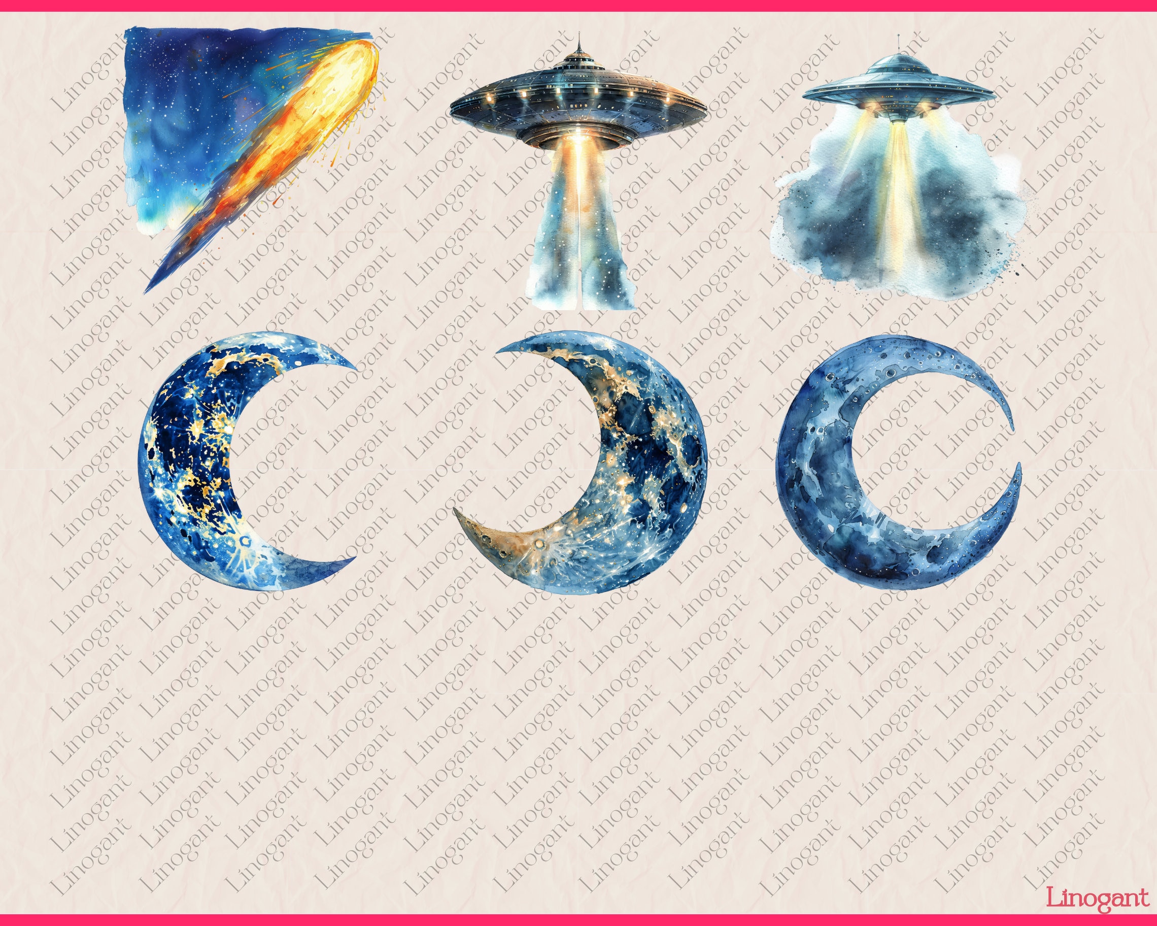 Watercolor Space Clipart Bundle, Outerspace Clip Art Set, Astronaut and ...